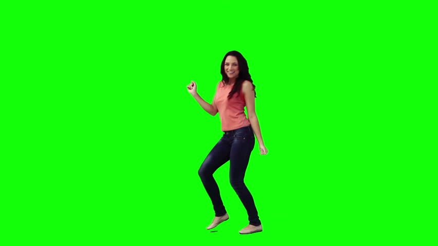 Beautiful Young Girl Dancing Against Green Screen Stock Footage Video