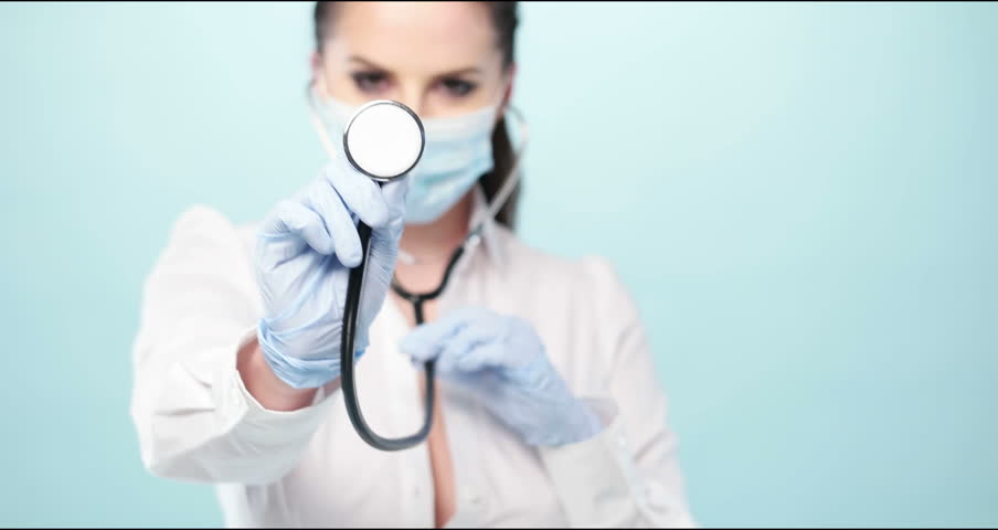 Video Of Sexy Nurse Wearing Mask On Blue 4k Stock Footage Video 8822854 Shutterstock