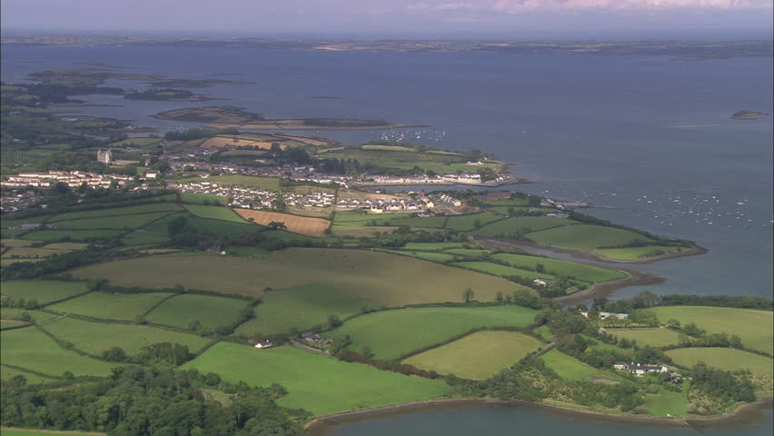 Stock video of aerial united kingdom-killyleagh harbour and castle ...