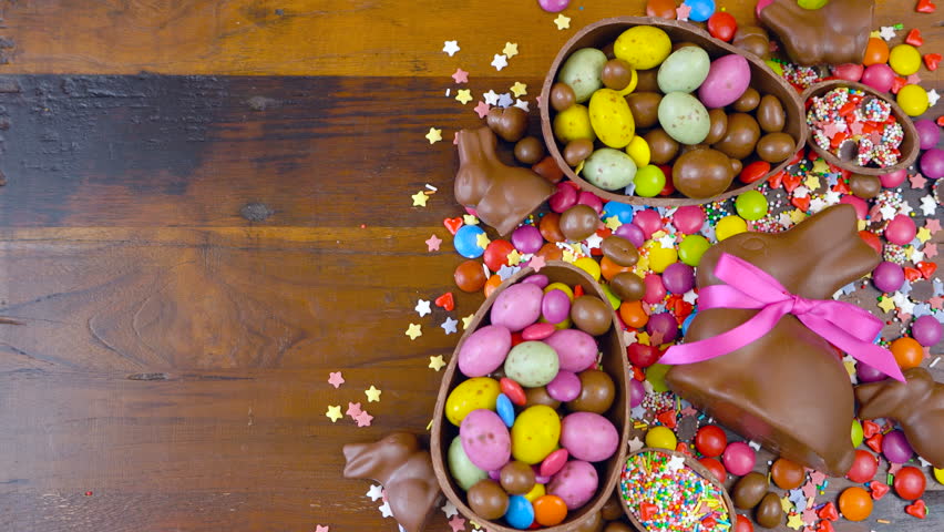 Happy Easter Decadent Chocolate Background Overhead With Easter Eggs ...