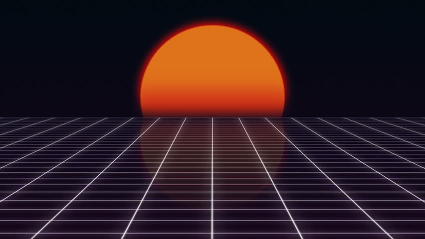 Retro Futuristic Landscape With Sunset 1980s Style, Digital Summer ...