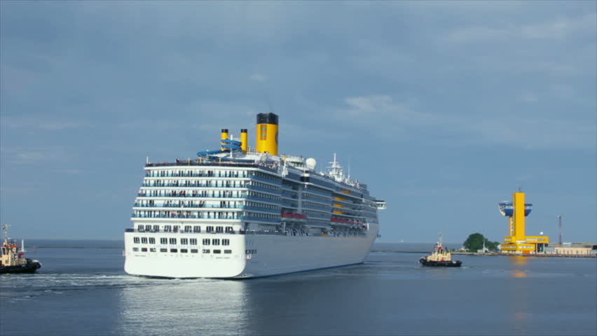 Stock video of a luxury cruise ship leaving port | 1019818 | Shutterstock