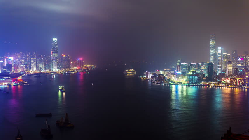 Time Lapse, Bangkok City At Night With Reflection Of Skyline, Bangkok ...