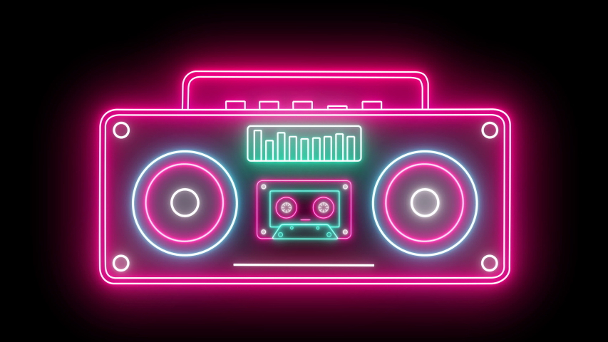 Retro Neon Rradio and Cassette Stock Footage Video (100% Royalty-free ...