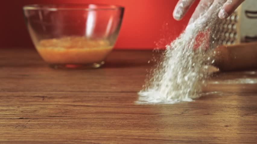 Flour Is Thrown On The Kitchen Cooking Table. Food Preparing And Bakery ...