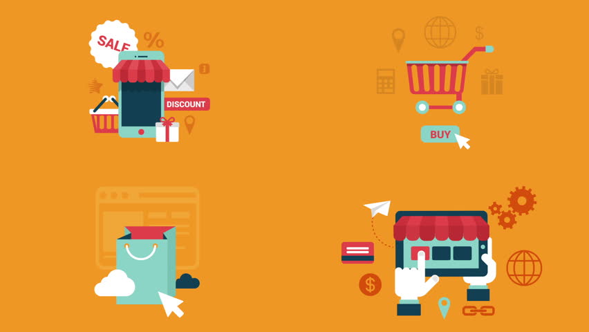Flat Style Animated Concept Icons Set Of E-commerce, Mobile Online ...