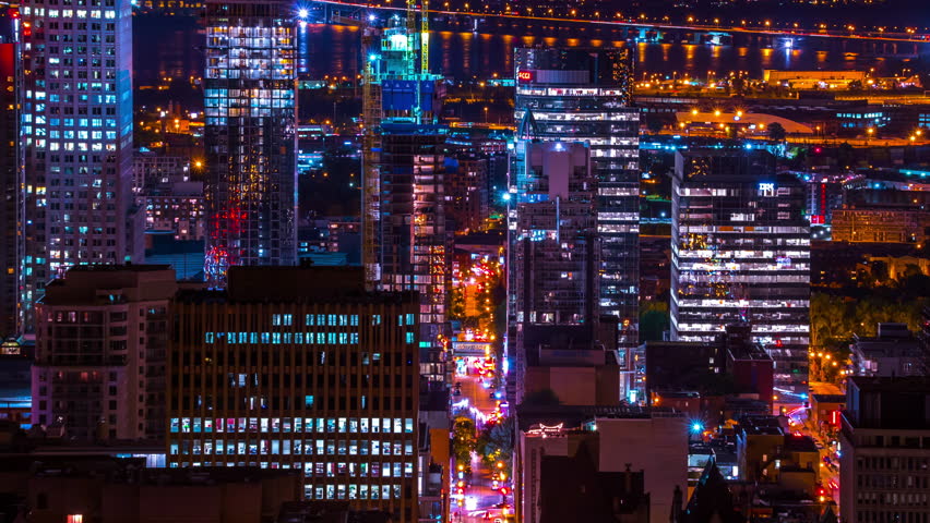 Night time Cityscape with lights in Montreal, Quebec, Canada image ...