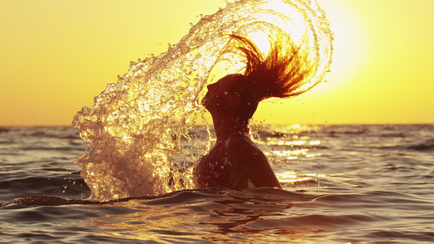 SLOW MOTION: Woman Splashes Water With Her Hair Stock Footage Video ...