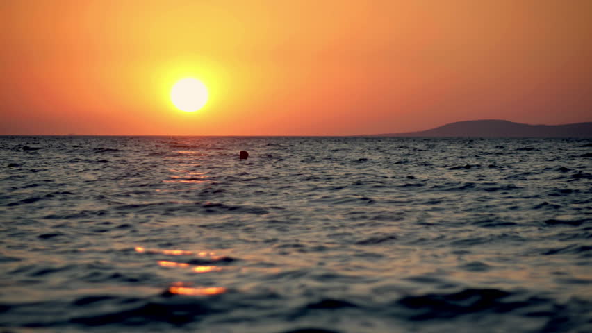 Bright Sunset Under The Sea With Waves Splashes, Fly Spray And ...