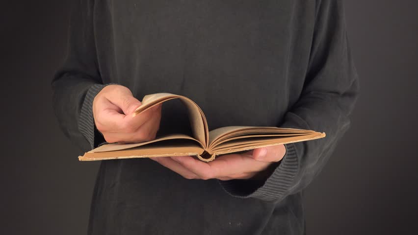 4k Close Up Shot Of Old Caucasian Man's Hands Flicking Through Book ...