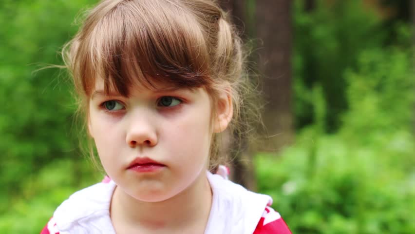 Sad Face Little Girl, Close Up Of Pensive Sulky Or Angry Child Sitting ...