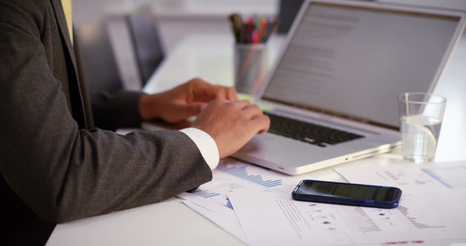Slow Motion Portrait Of Successful Businessman Flipping Through The ...