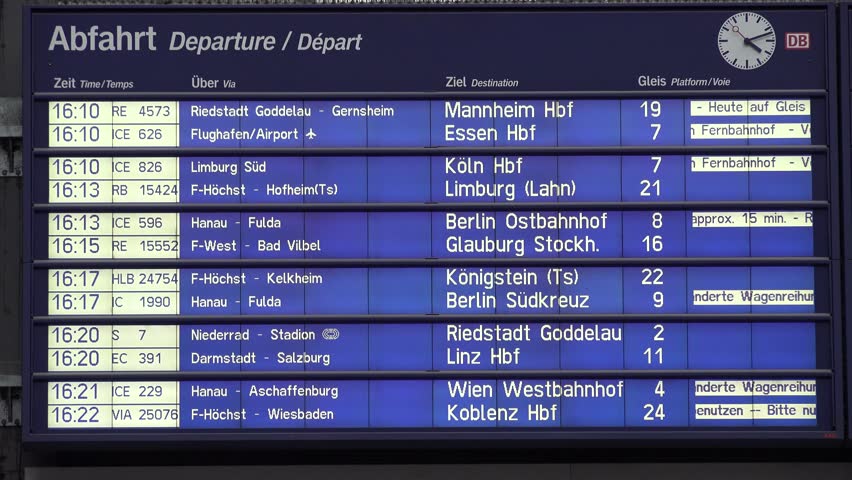 FRANKFURT- GERMANY, JULY 10, 2014, ULTRA HD 4K Time Table In Main Train ...