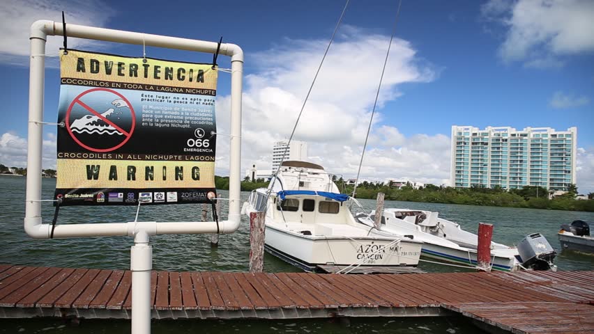 CANCUN, MEXICO - September 25, 2015: Warning Crocodiles Sign Near The ...