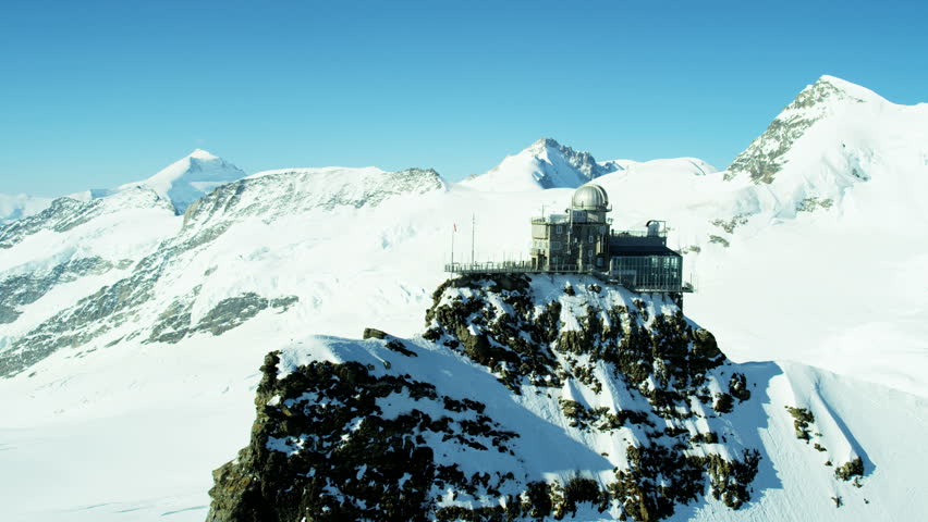 Aerial Swiss Jungfraujoch Sphinx Observatory Mountain Alps Snow Ice ...