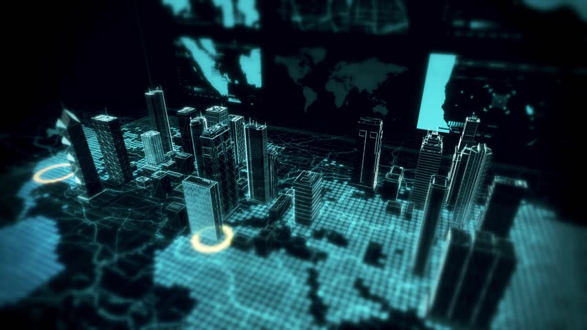 Security Breach Scan Over Holographic Cyber City Displayed On Top Of ...