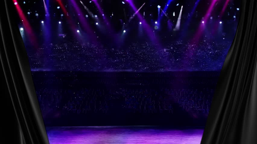 Curtain Opening At The Concert Stage With Color Spotlight Stock Footage ...