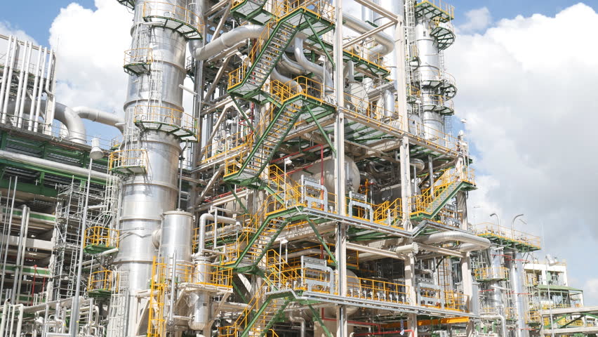 Video Panning Of Refinery Tower In Process Area Of Oil Refinery ...