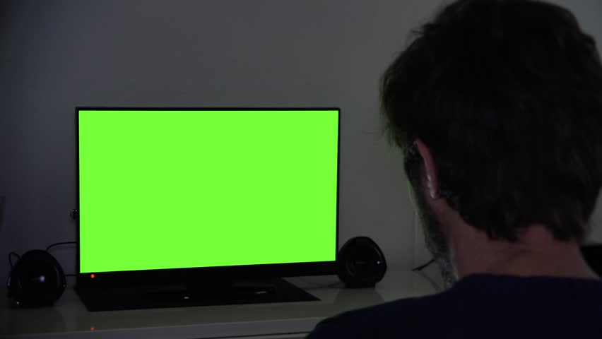 Late Night Watch Television Green Screen. Man Watching Television Green ...