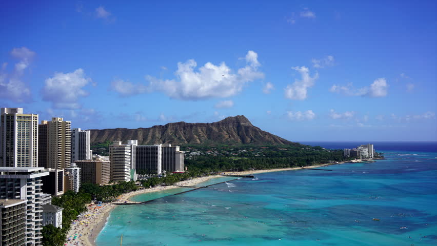 Honolulu And Waikiki Beach On Oahu Hawaii. Scenic View Of The Famous ...