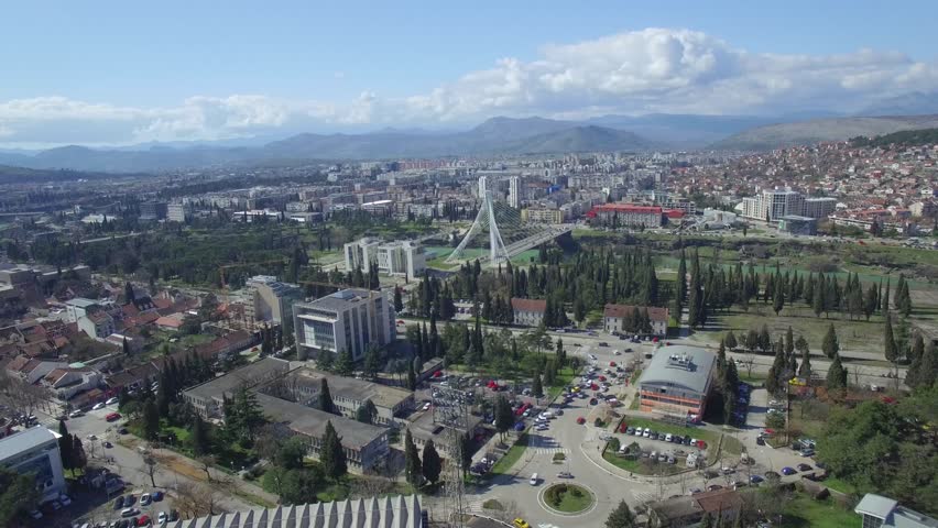 Aerial View Of Millennium Bridge Over Moraca River, Podgorica Stock ...