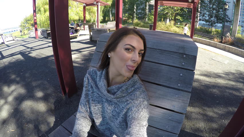 POV 4K GoPro Young Millennial Beautiful Busy Woman Girl Outside Having ...