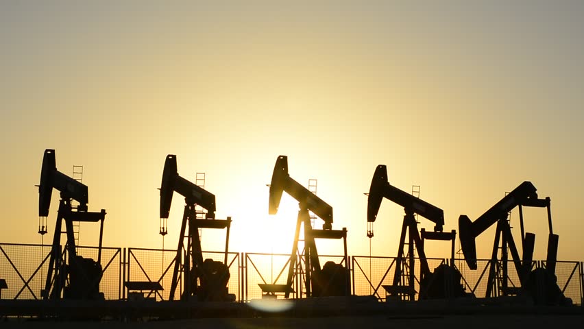 Oil Pump Jacks And Oil-Pipeline. Sun Shining In The Blue Sky. Looped 3d ...