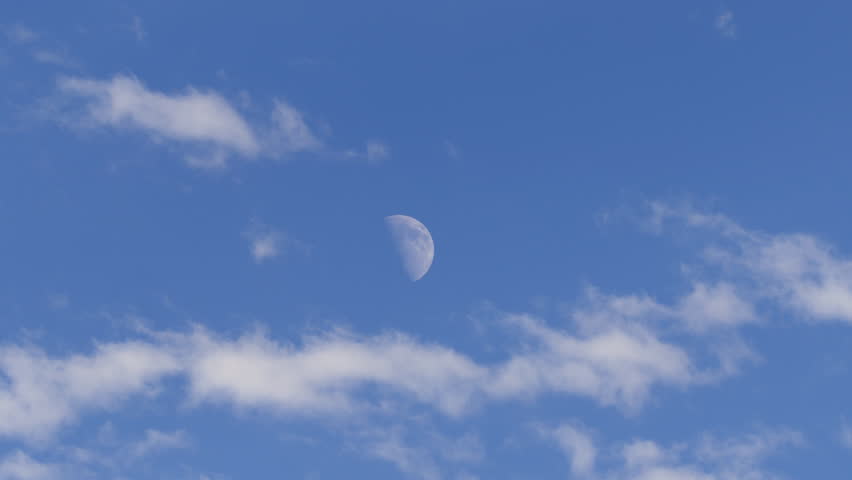 Half Moon in Daylight Blue Stock Footage Video (100% Royalty-free ...