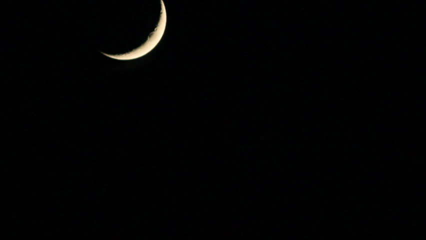 Bright Moon Crescent in Black Stock Footage Video (100% Royalty-free ...