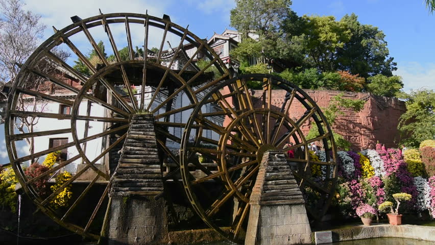 Stock Video Clip of Famous watermill in Dayan old town. Lijiang ...