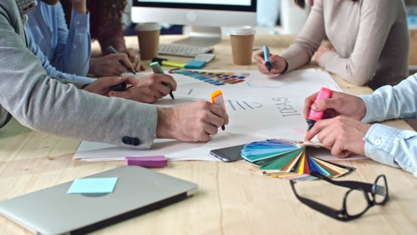 Hands Of People Sorted Out The Color Palette, Decorative Letters ...