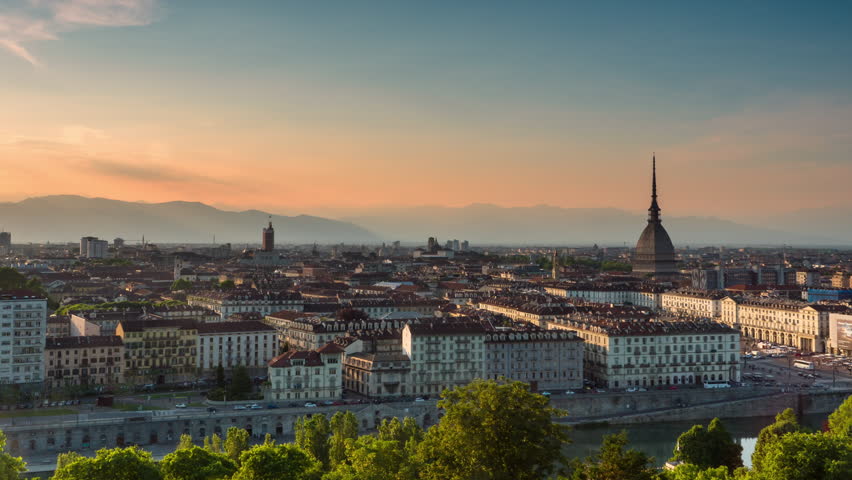 Turin Skyline Time Lapse From Day To Night Seen From A Window Stock ...