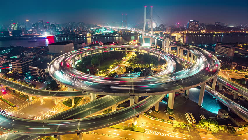 Famous Highway Intersection In Shanghai, China. Many Intersecting ...