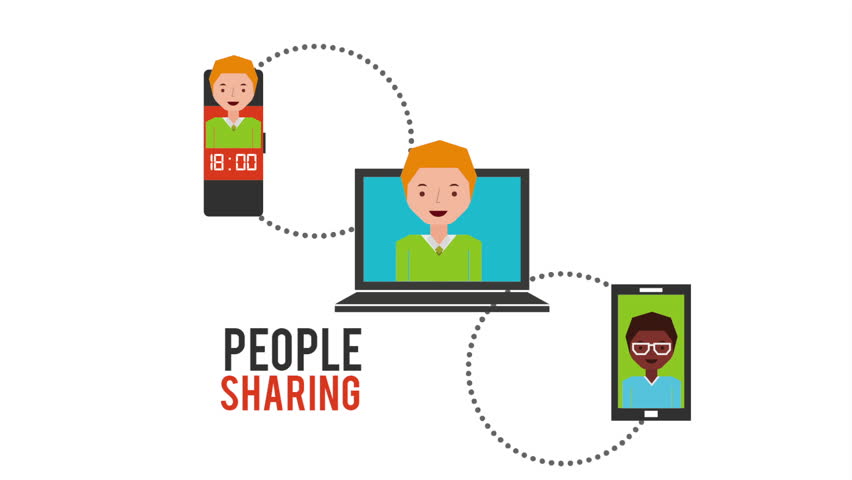 People Sharing Design With Cellphone, Computer And Watch, Video ...