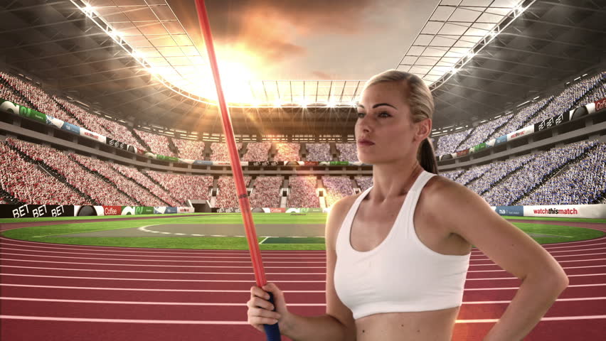 Stock video of female athlete standing with javelin throw | 18325678 ...