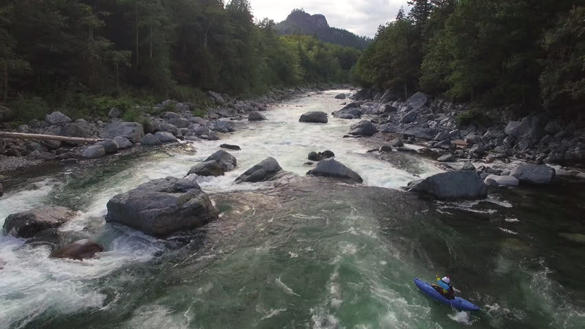 Drone Follows Extreme Kayaker Down Stock Footage Video (100% Royalty ...