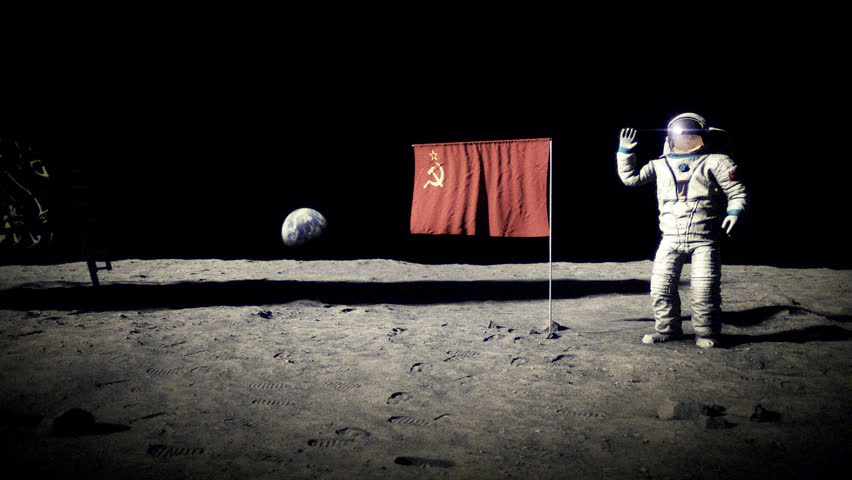 Astronauts Having Fun On The Moon Surface. Bizarre Scene From The Moon ...
