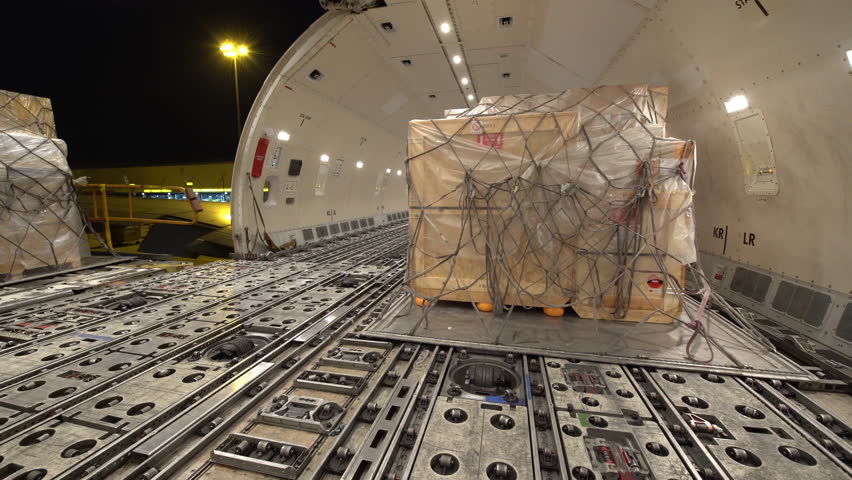 Loading Air Cargo Freighter Inside Aircraft Stock Footage Video ...