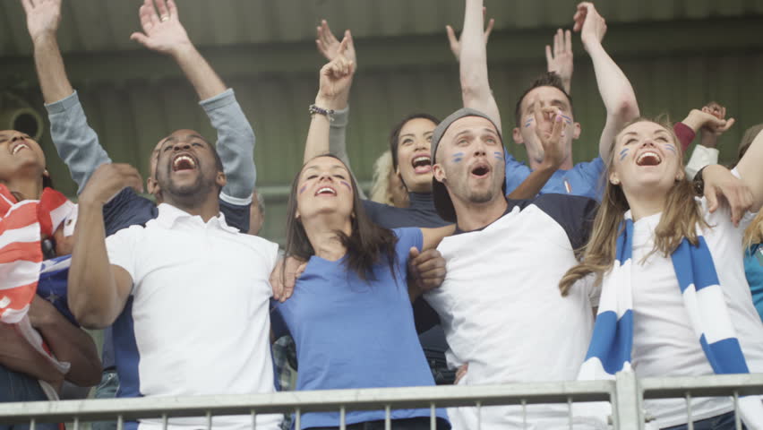 4K Excited Fans With US Flag In Sports Crowd, Celebrating And Cheering ...