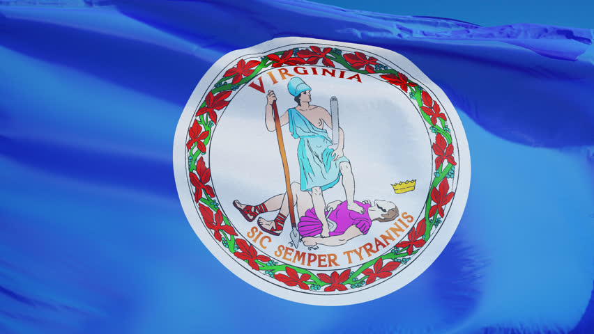 US State Flag Of Virginia Gently Waving In The Wind. Seamless Loop With ...