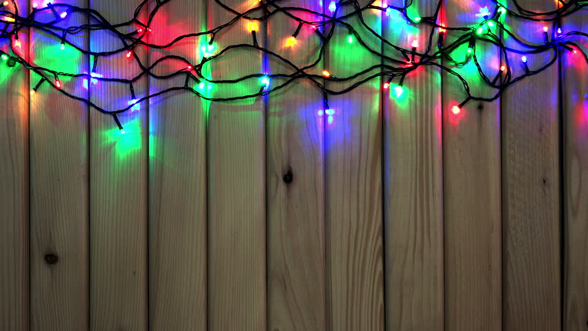 LED Christmas Lights On Wooden Background, Abstract Template, Selective ...