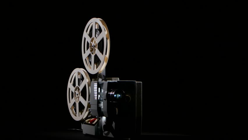 Projector Playing Film With Strip On Black Background. Seamless ...