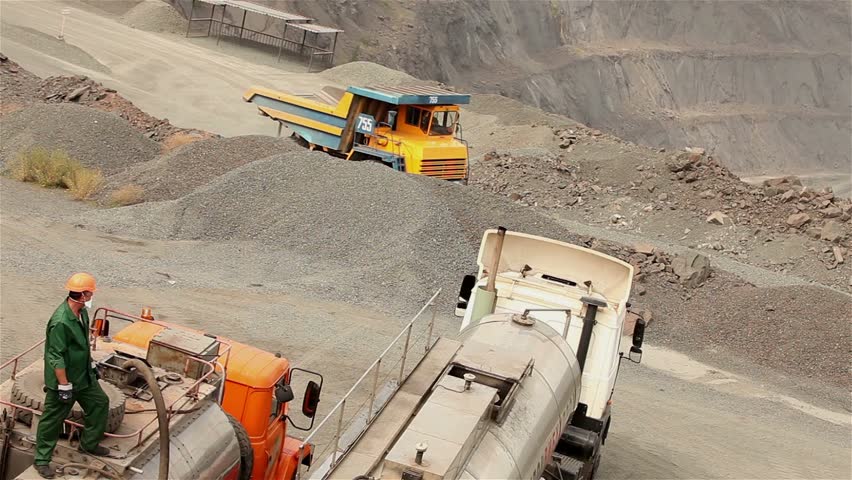 The Work Of Mining Machines In The Quarry. Overall Plan. Stock Footage ...