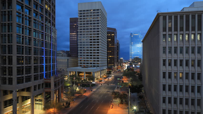 Downtown Phoenix At Night Time-lapse. 4K UHD Time Lapse. Stock Footage ...