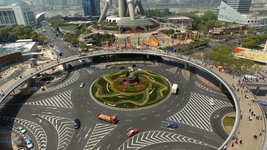 SHANGHAI - NOV 07, 2015: Transport Traffic On Roundabout Under Round ...