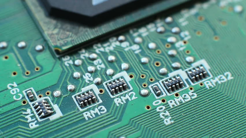 Microcircuit Chip With Electronic Components. Close-up Of Micro Circuit ...