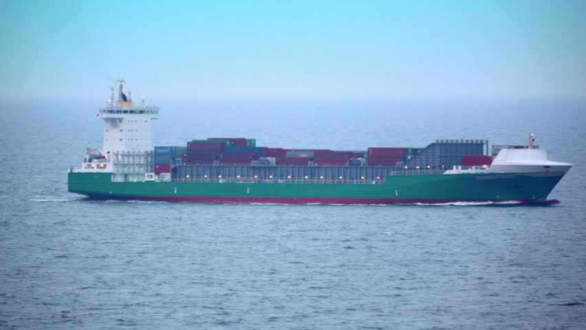 Tanker Ship On Route To Open Sea. Side View Of The Crude Oil Tanker ...