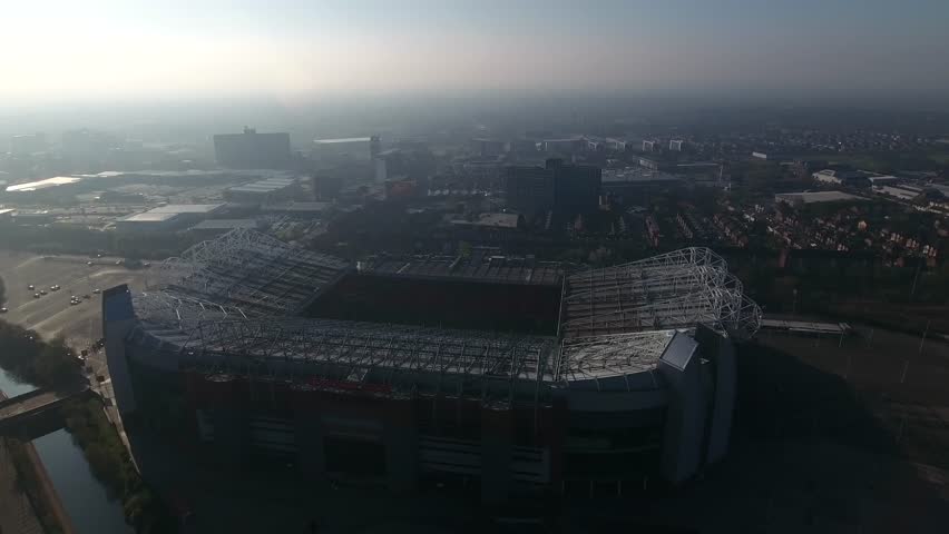 Aerial View Of Manchester Cityscape And Manchester United's Iconic ...