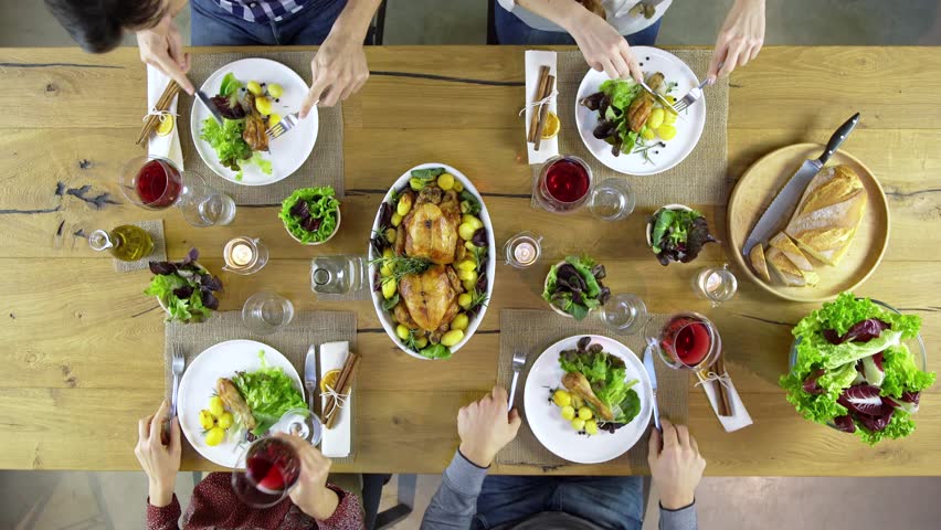 Above Shot Of Healthy Multicultural Group Of Young People Eating Salad ...