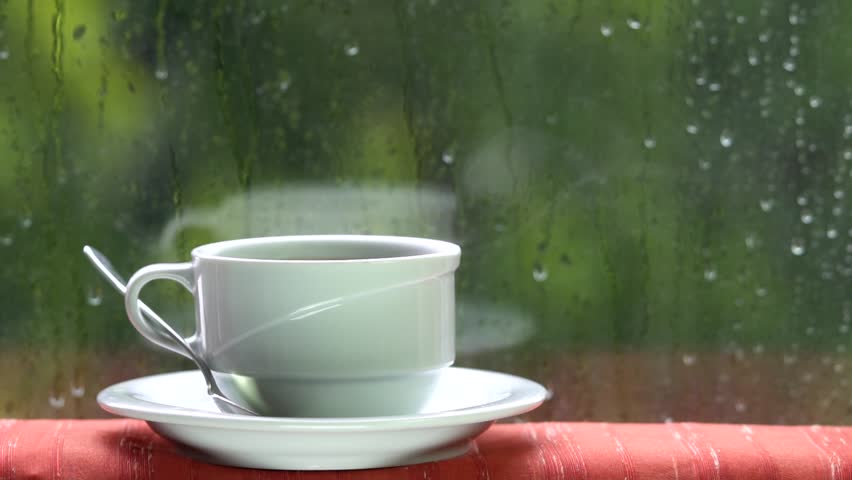 Tea Cup On A Rainy Day Window Stockfootage en -video's 26141054 ...